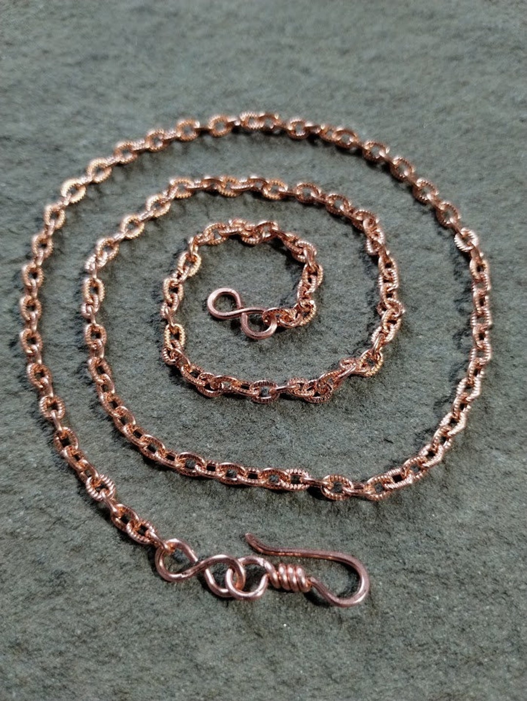 Real Solid Textured Copper Chain With Handmade Copper Clasp - Etsy