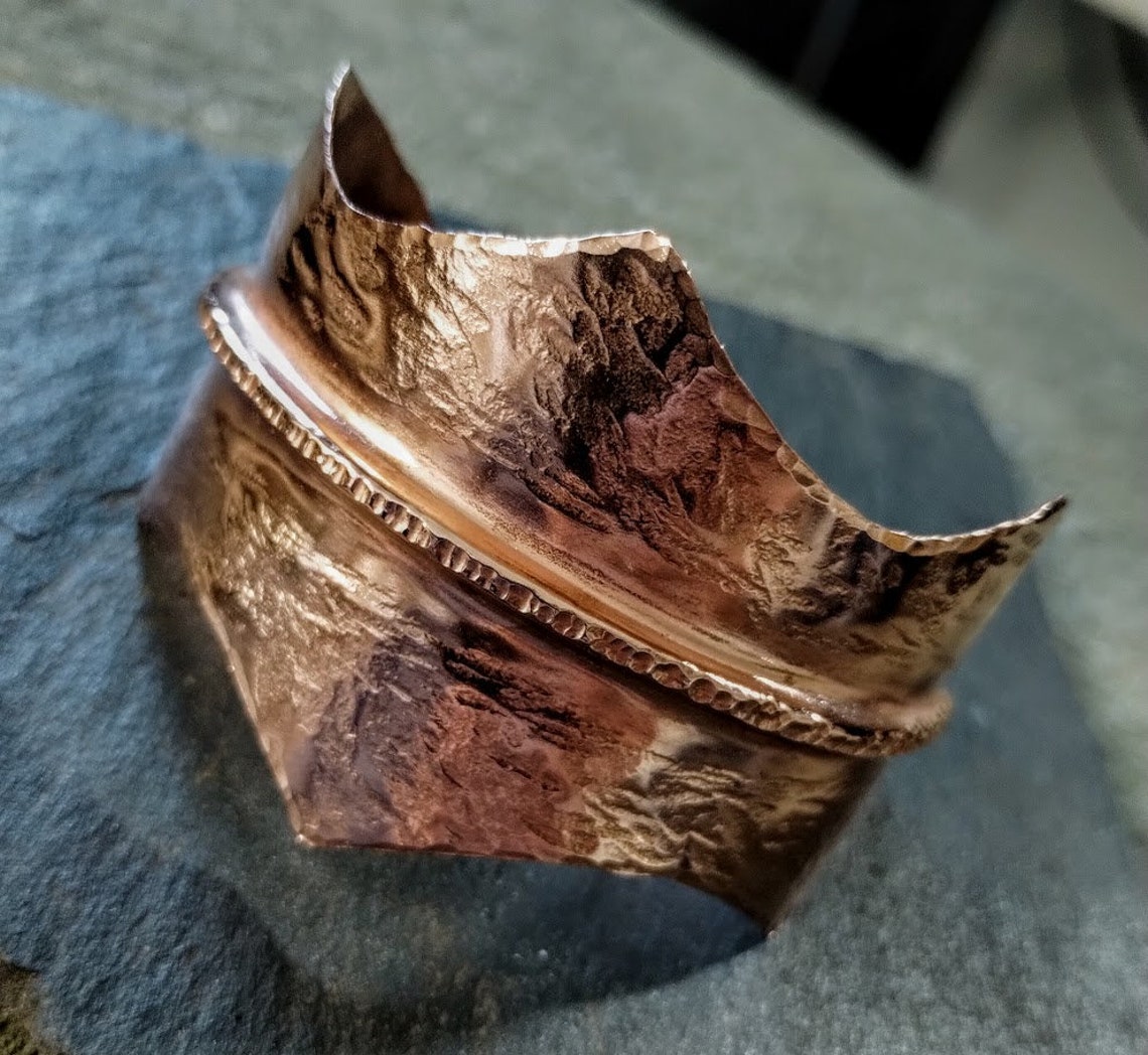 Handmade Hammered Copper Form Folded Cuff Bracelet - Etsy