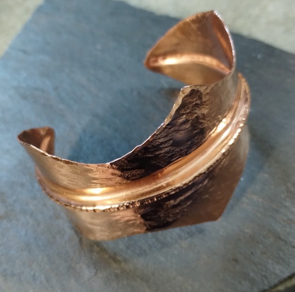 Handmade Hammered Copper Form Folded Cuff Bracelet - Etsy