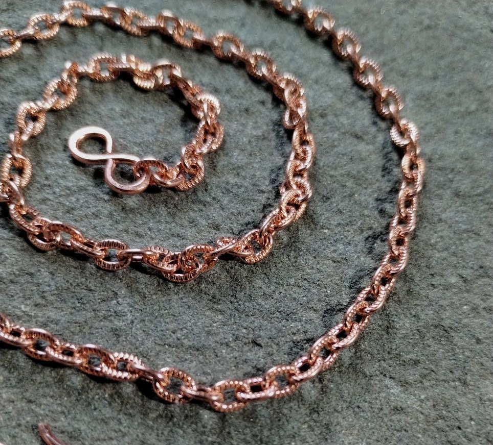 Real Solid Textured Copper Chain With Handmade Copper Clasp - Etsy