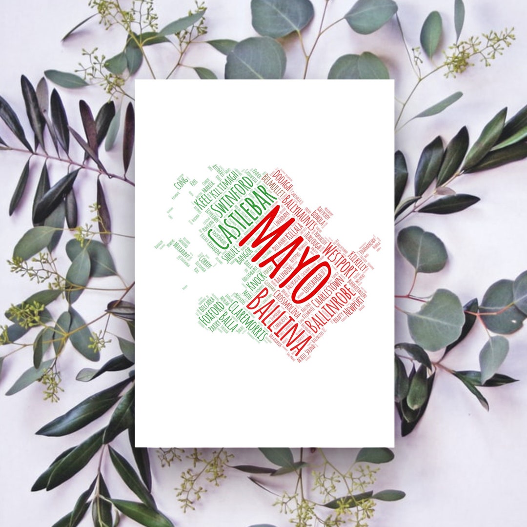 Mayo Irish County Typographical Map Print Maigh Eo Gaeilge - Etsy