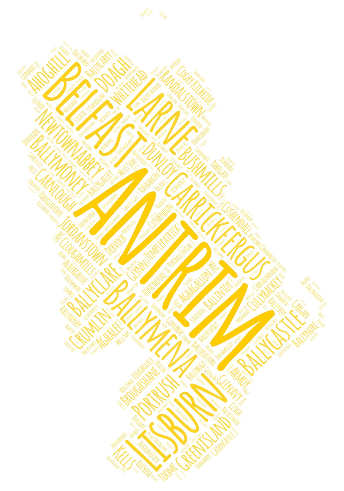 Antrim Irish County Typographical Map Print Aontroim County - Etsy España
