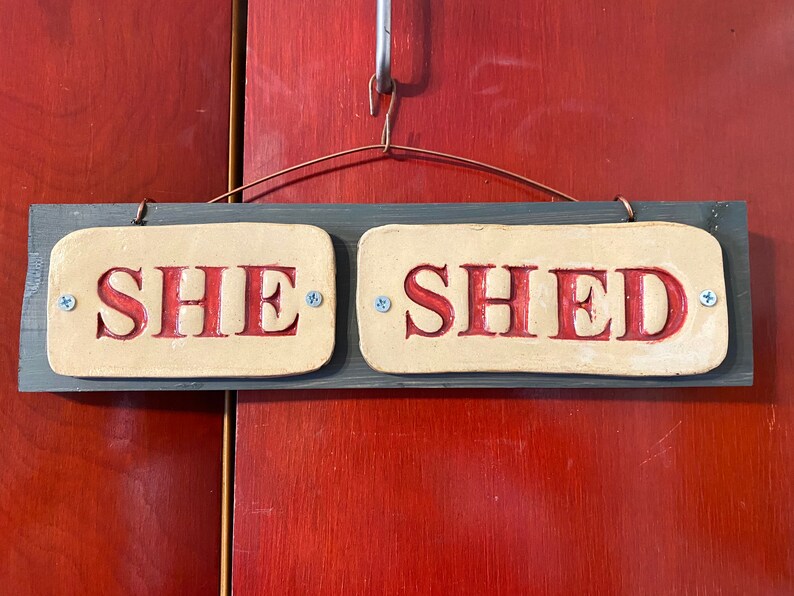 SHE SHED SIGN on a Piece of Fencing, Hanging by a Copper Wire. - Etsy