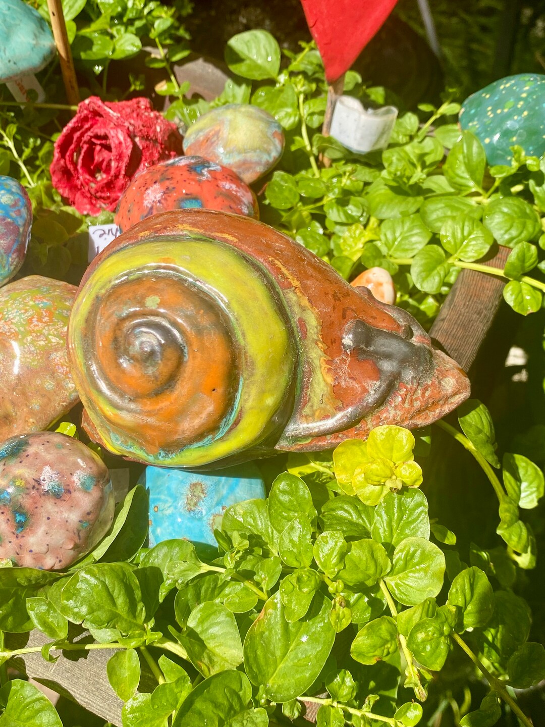 Ceramic Garden Snail: Bamboo Ash Glaze, Copper Wash Accent - Etsy