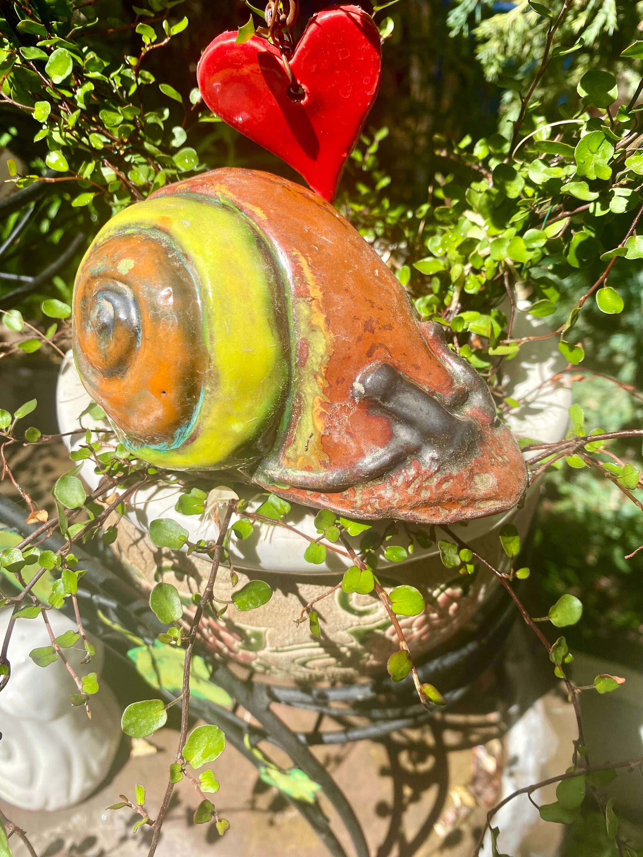Ceramic Garden Snail: Bamboo Ash Glaze, Copper Wash Accent - Etsy