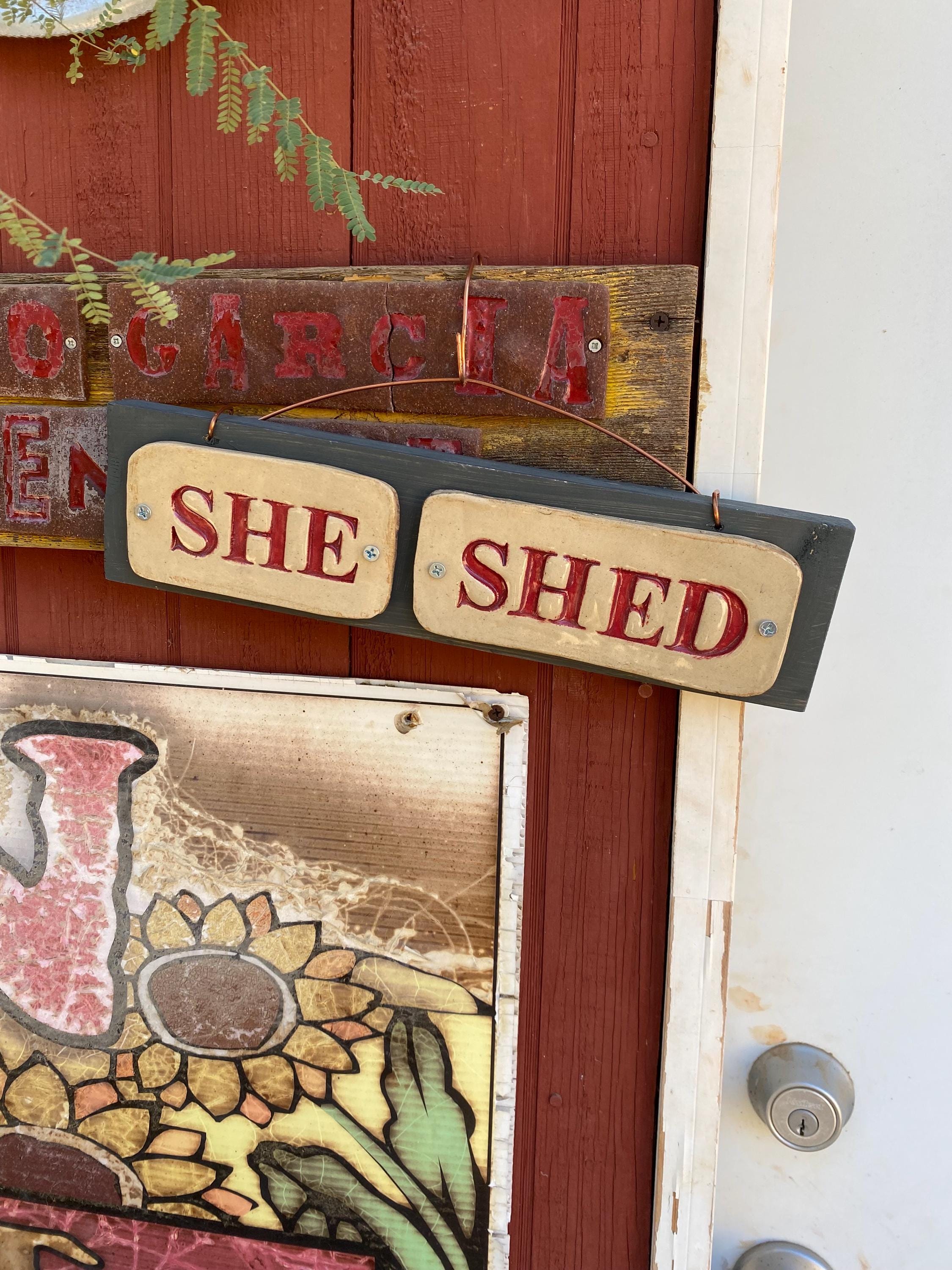 SHE SHED SIGN on a Piece of Fencing, Hanging by a Copper Wire. - Etsy