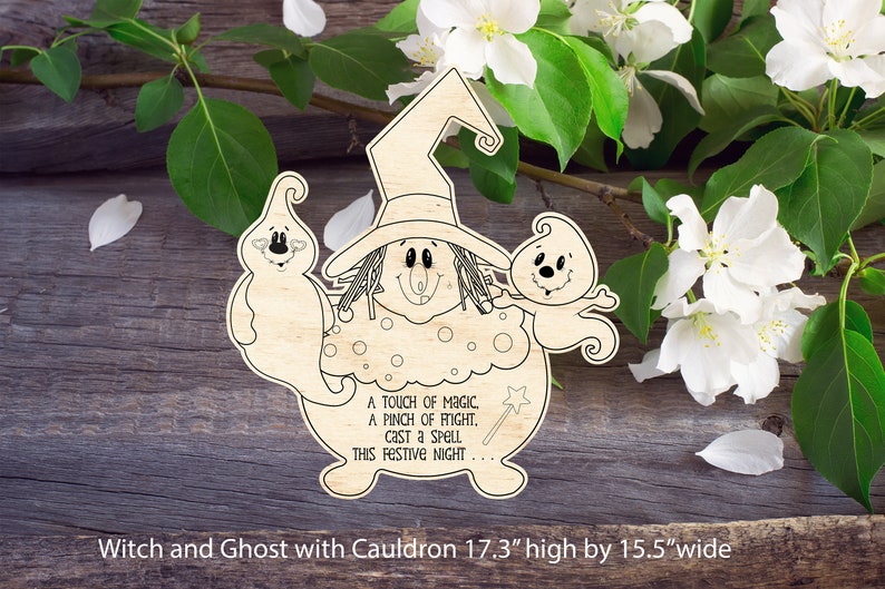 Witch and Ghost With Cauldron Halloween Sign Laser Pattern - Etsy