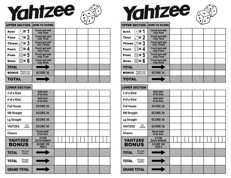 Yahtzee Score Sheet Pdf - Etsy