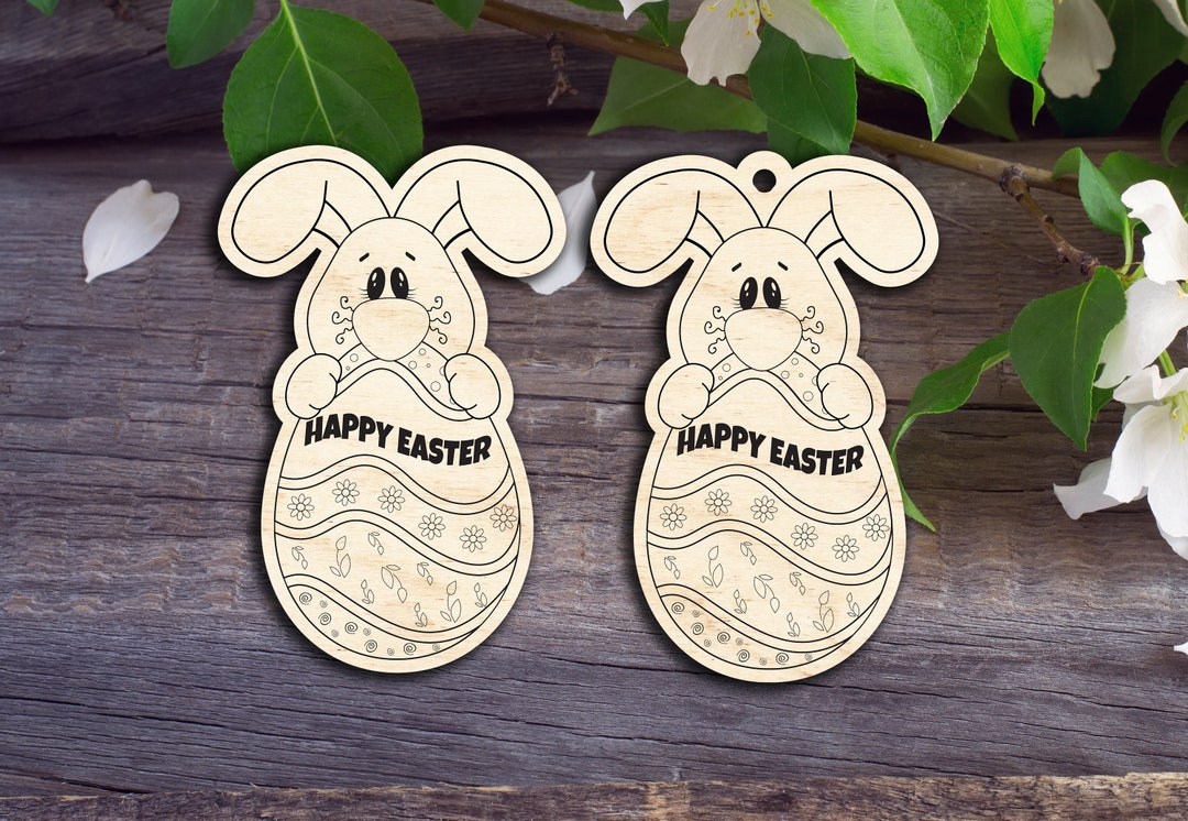 Bunny Peeking Over an Easter Egg Ornaments - Laser Cut Patterns - Etsy