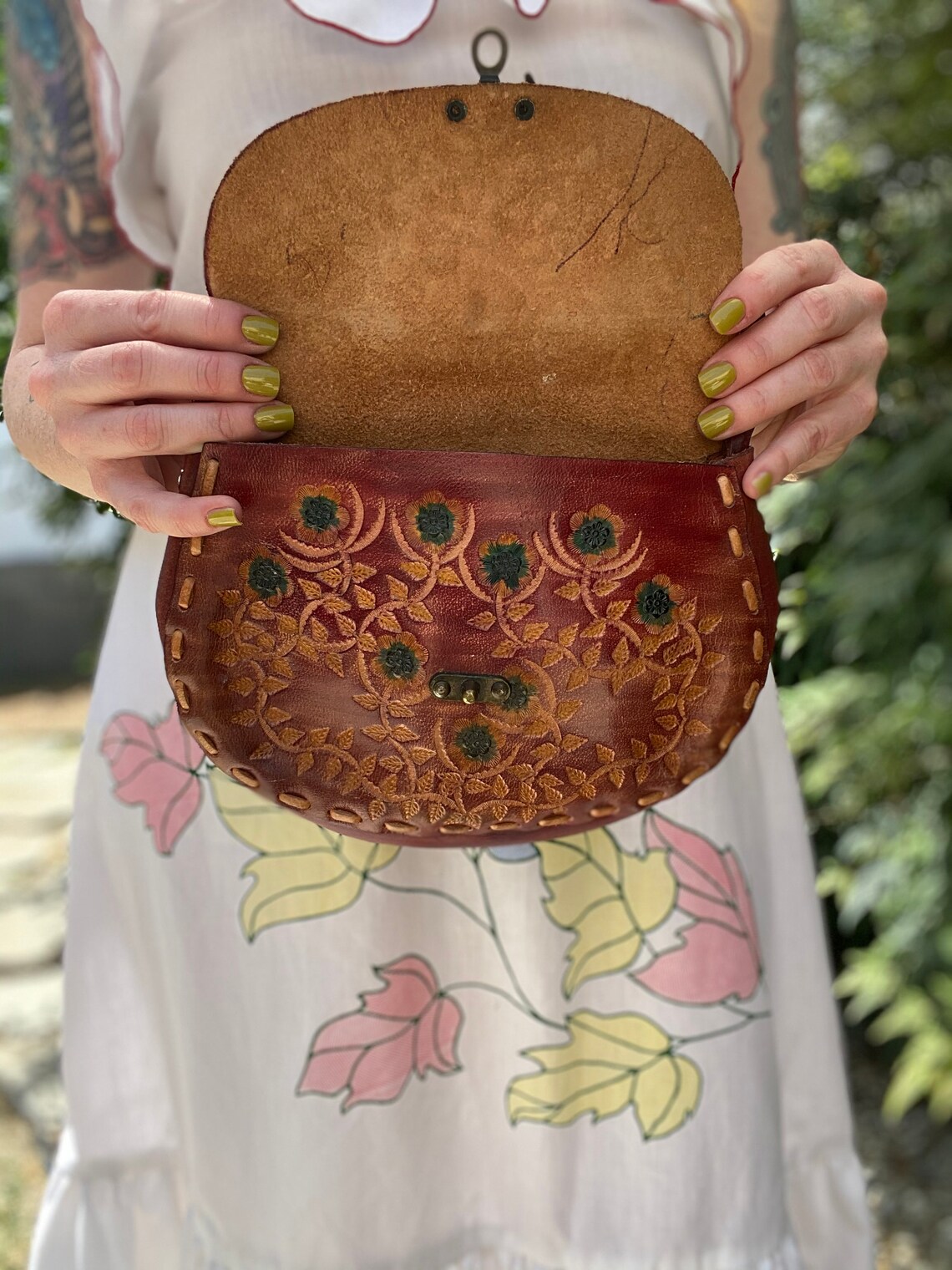 Vintage Small Tooled Leather Handbag - Etsy