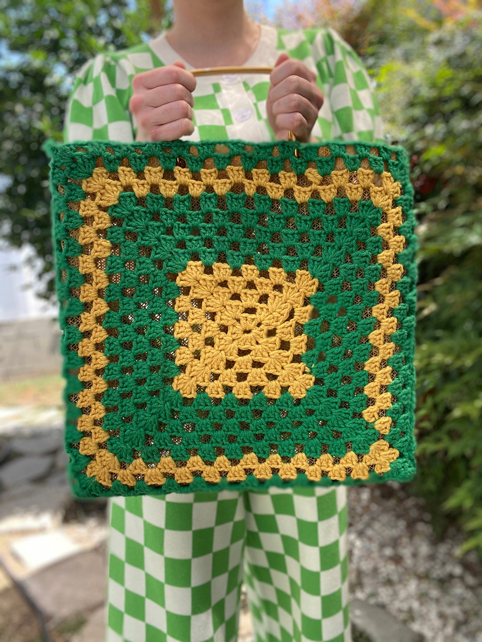 1970's Vintage Green & Yellow Granny Squares Crochet Handbag - Etsy