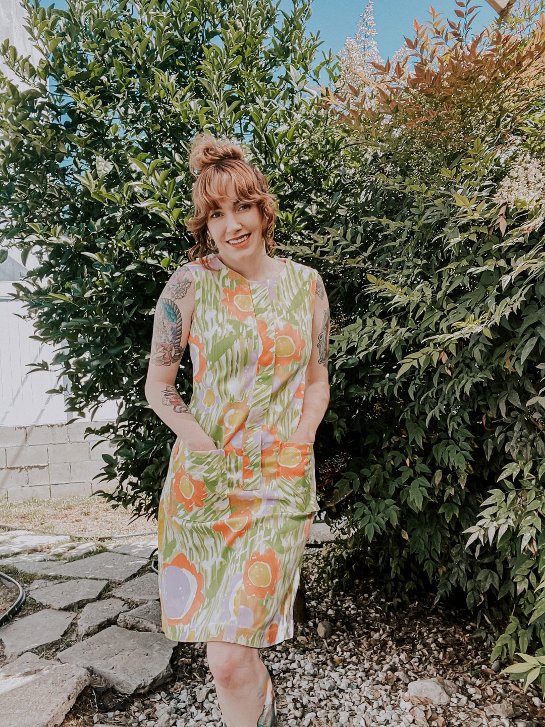 1960's Vintage Vibrant Floral Pocket Shift Day Dress - Etsy