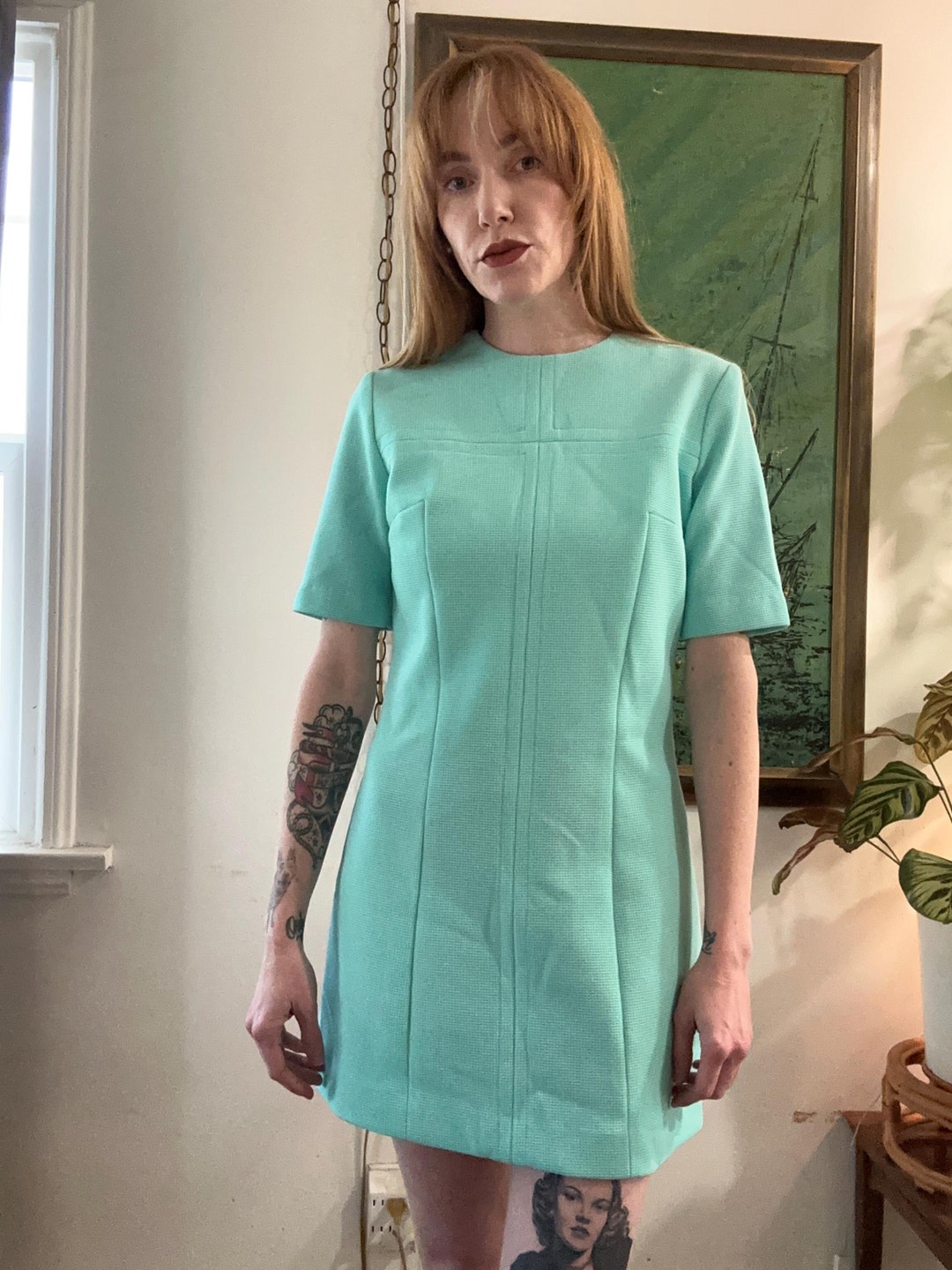 1960's Vintage Aqua Blue Mini Dress - Etsy