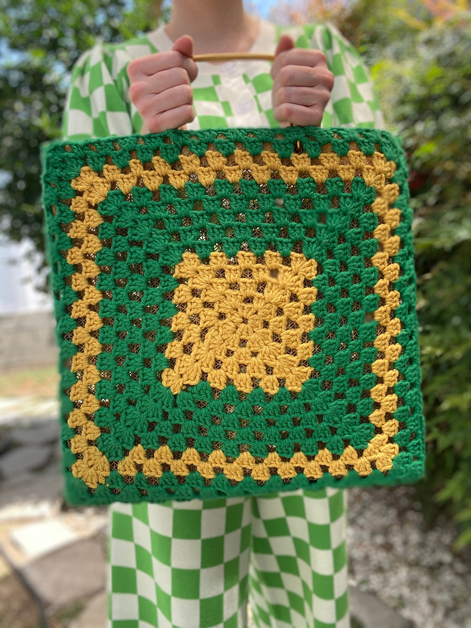 1970's Vintage Green & Yellow Granny Squares Crochet Handbag - Etsy