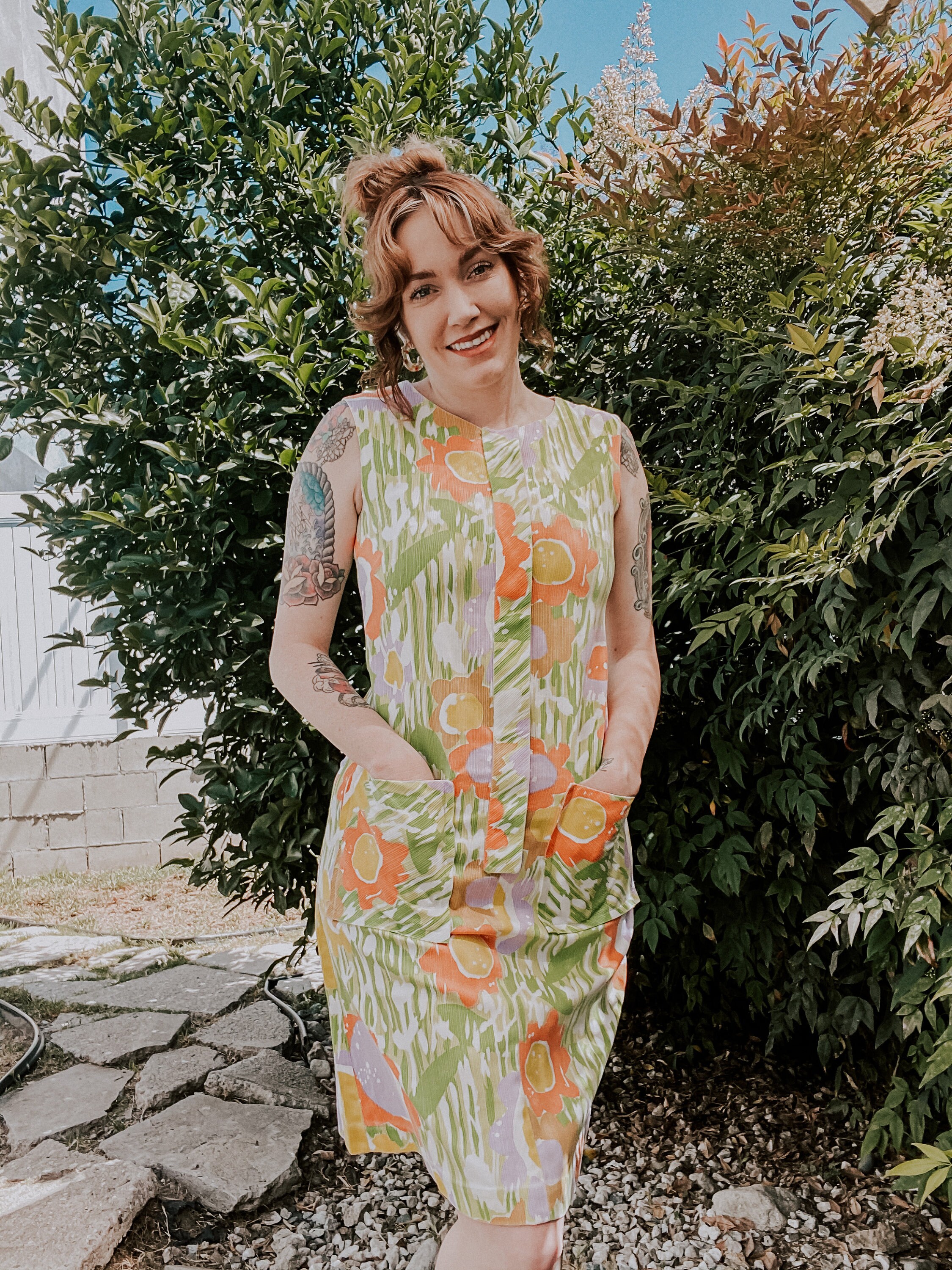 1960's Vintage Vibrant Floral Pocket Shift Day Dress - Etsy