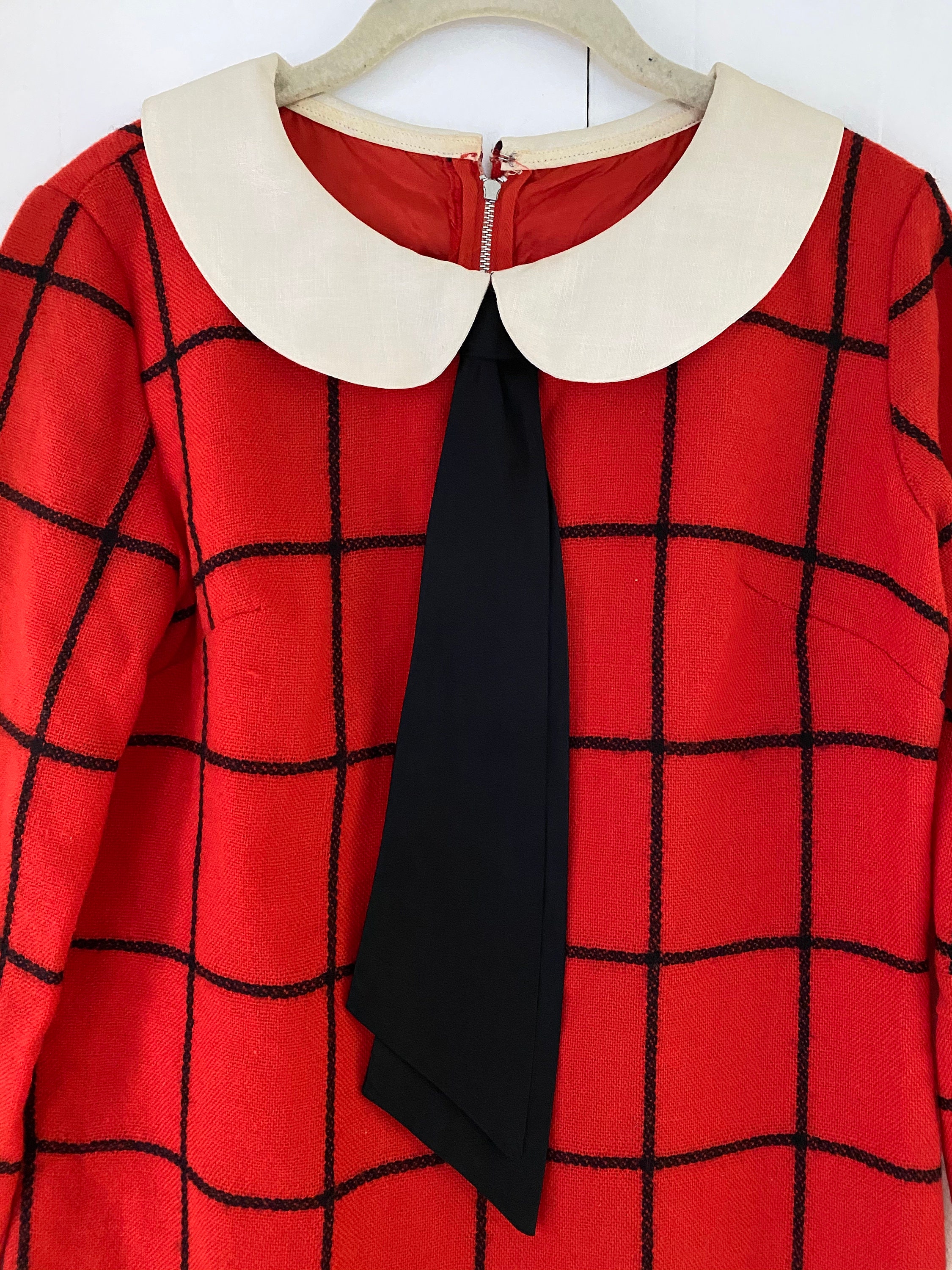 1960's Vintage Red & Black Plaid Peter Pan Collar Dress - Etsy