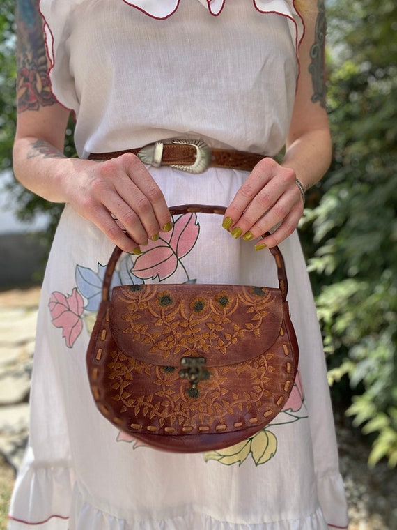 Vintage Small Tooled Leather Handbag - Gem