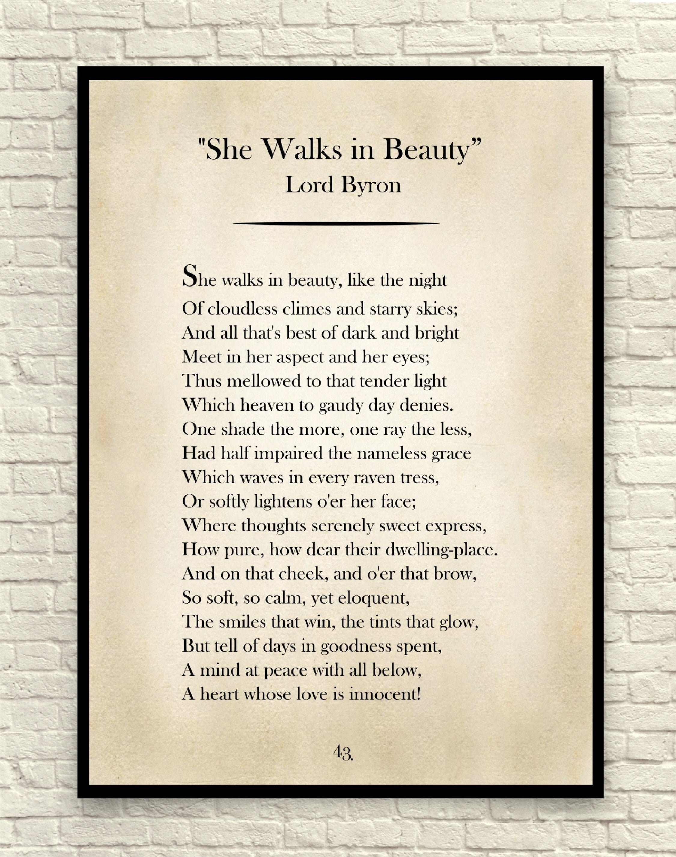 Wall Art Art Print Love Poem She Walks in Beauty Like the | Etsy