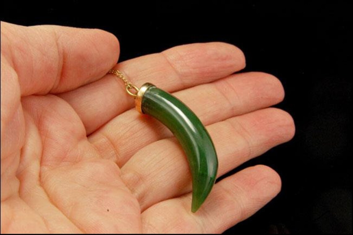 Old Chinese Deep Green Jade Claw Shape 14k Gold Pendant - Etsy