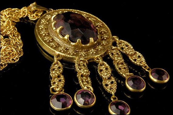 vintage goldette amethyst crystal rhinestone dangle b… - Gem