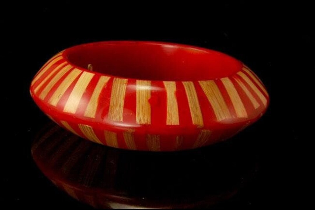 Vintage Deco Style Kjl Kenn Joy Lane Red Lucite Bamboo Bangle Bracelet ...
