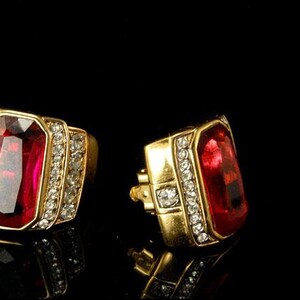 Vintage Nina Ricci Ruby Art Glass Diamond Rhinestone Gold Tone Earrings ...