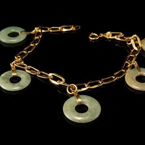 Vintage Chinese Green Disc Jadeite Italian 585 14k Gold Bracelet - Etsy