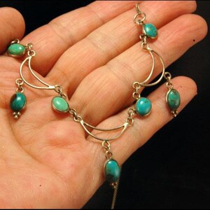 Vintage Victorian Style Blue Turquoise Dangle Sterling Silver Necklace ...