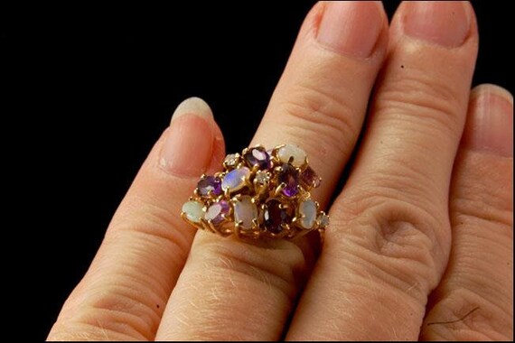 vintage sabrina light blue opal diamond amethyst 14k … - Gem