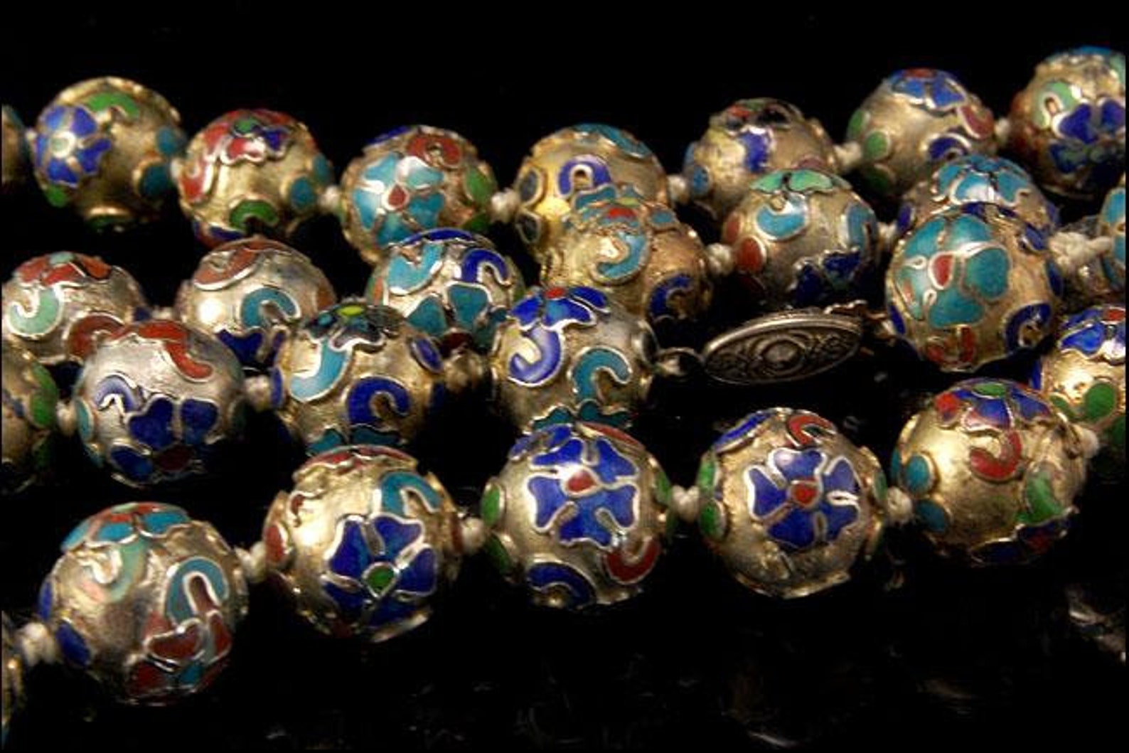 Antique Chinese Enamel Silver Flower Beads Necklace - Etsy