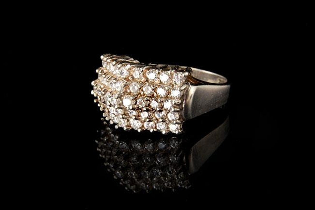 Vintage Diamond Rhinestone Silver Ring Band - Etsy