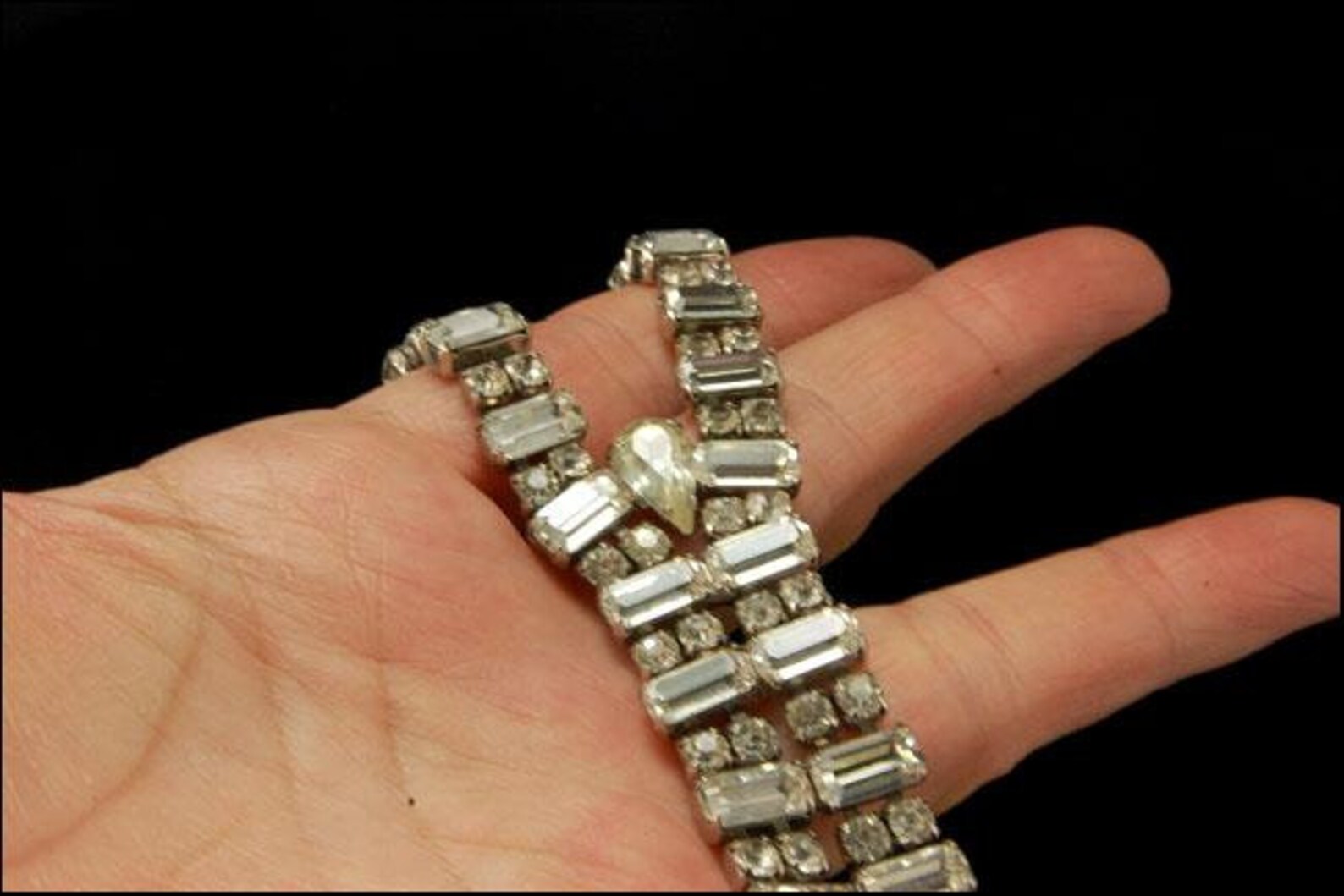 Vintage art deco baquette diamond rhinestone trifari necklace | Etsy