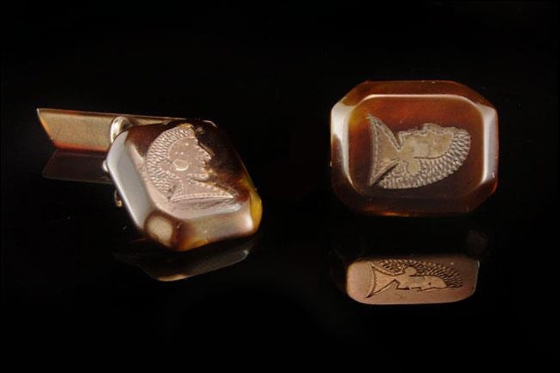 Vintage Art Deco Sterling Silver Face Faux Tortoise Lucite Cufflinks - Etsy