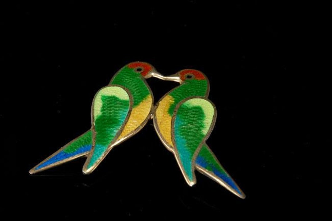 Old Love Birds Enamel Signed Jl Mexican Taxco Sterling Brooch Pin - Etsy