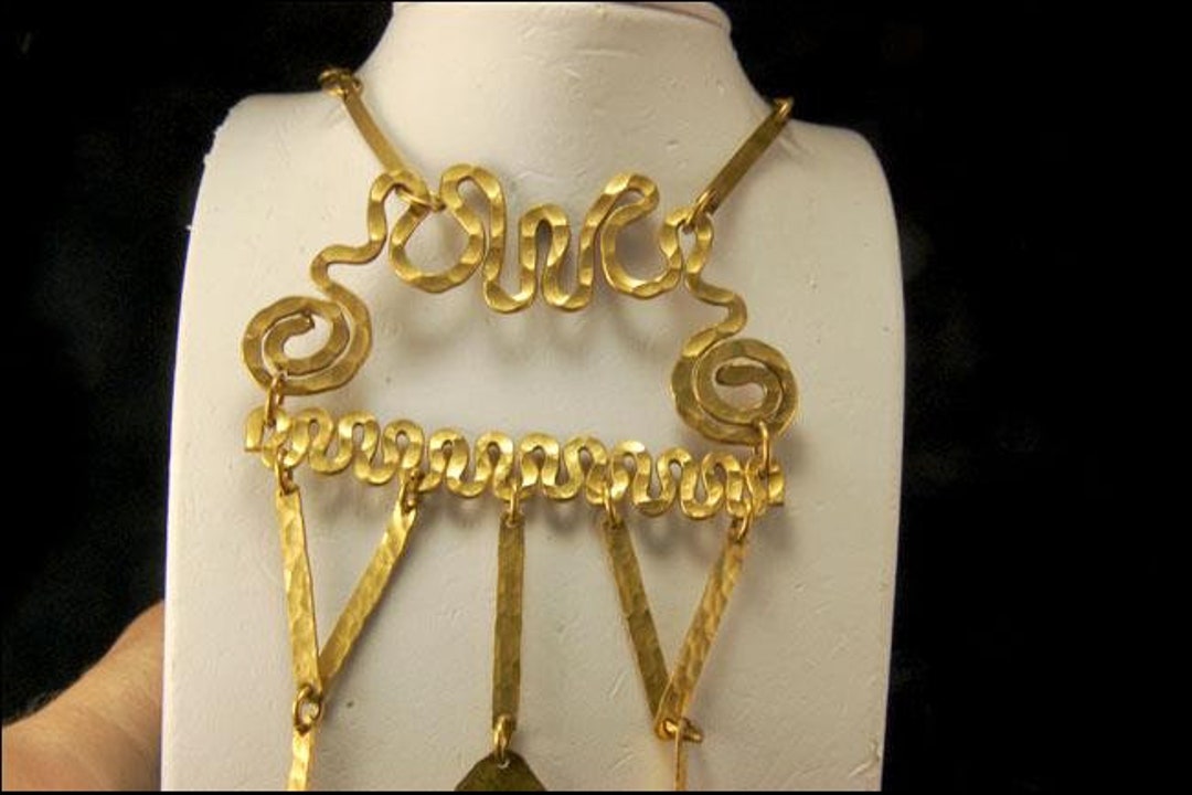 Vintage Artisian Brass Inca Style Snake Spiral Dangle Necklace - Etsy