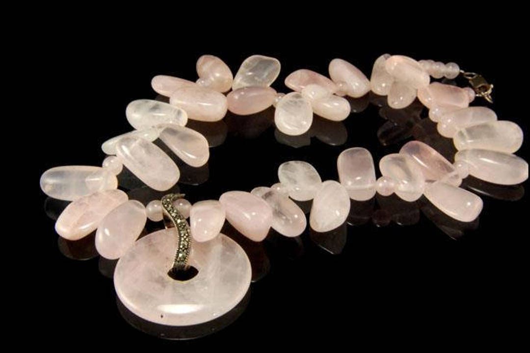 Vintage Rose Quartz Marcasite Sterling Disc Necklace - Etsy