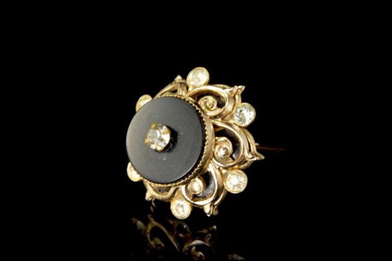Old Victorian Diamond Paste Onyx Enamel Gold Filled Mourming - Etsy