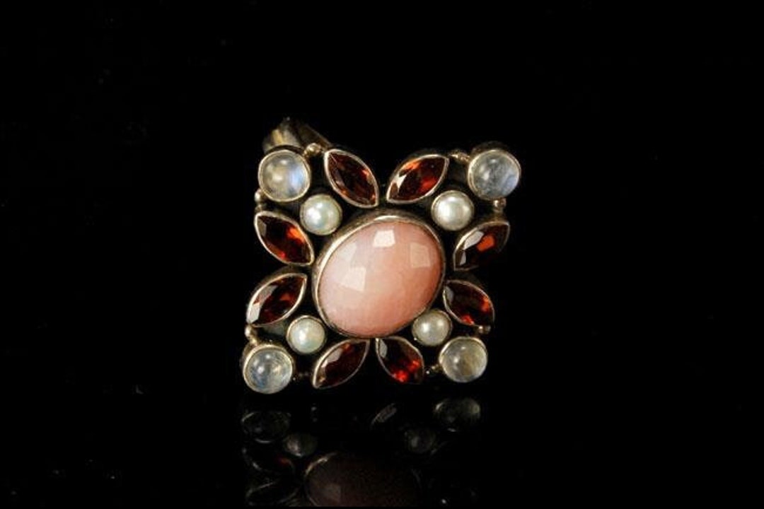 Nicky Butler Moonstone Pearl Garnet Rose Quartz 925 Sterling Ring ...