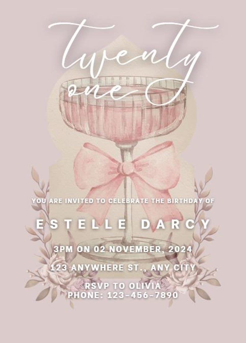 Birthday Invitation, 21, Pretty in Pink - Etsy