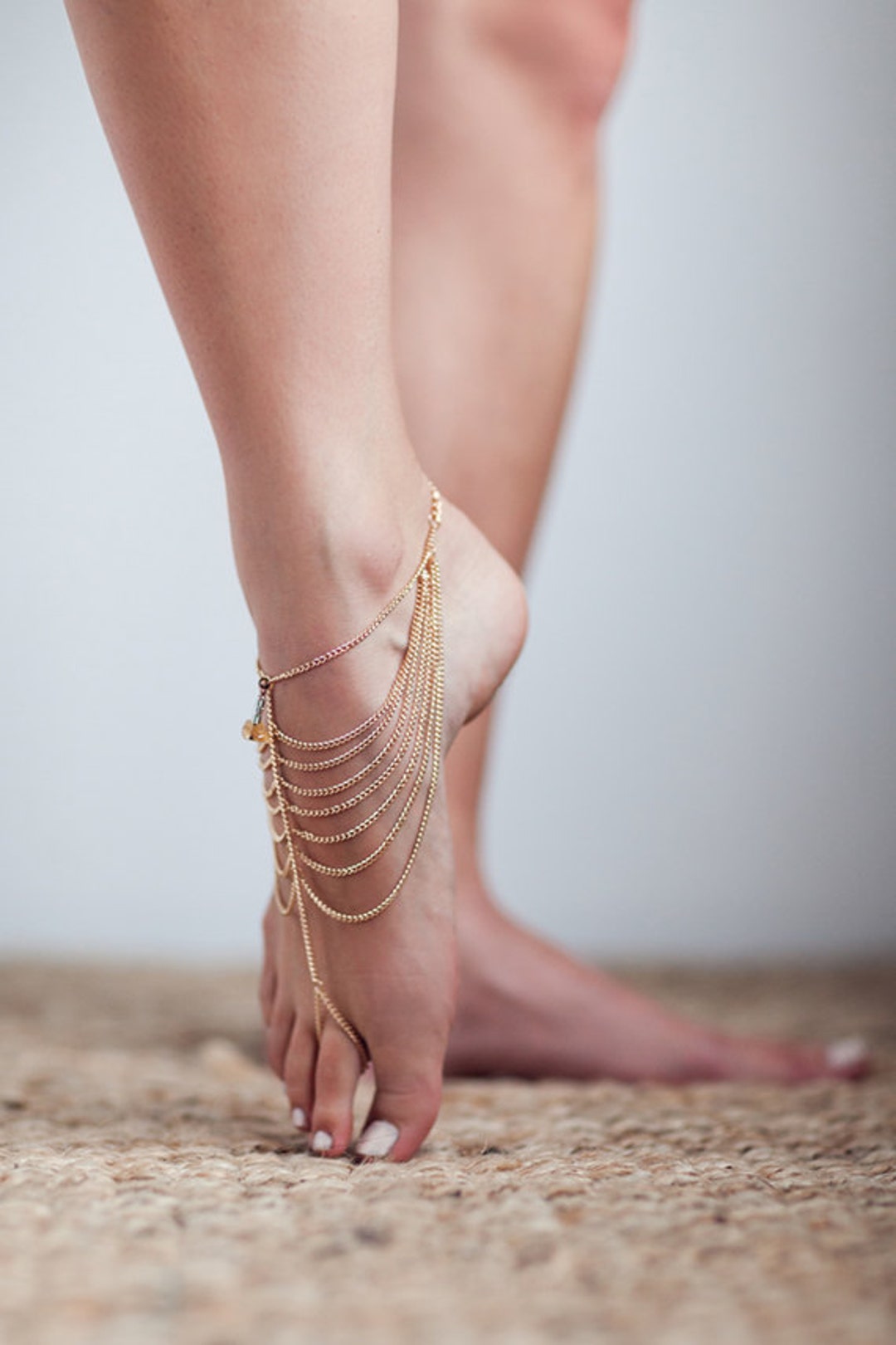 Gold Barefoot Sandal Foot Chain Toe Ankle Chain Foot - Etsy