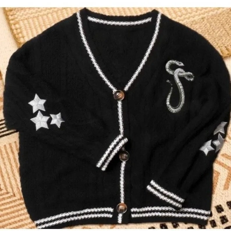 Black Folklore Reputation Cardigan, Snake Pattern, Star Trendy ...
