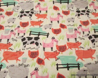 Flannel Fabric Farm Tossed Animals By the yard 100% | Etsy