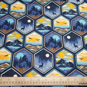 Flannel Fabric - Scenic Wilderness Geo Framed - by the Yard - 100% ...