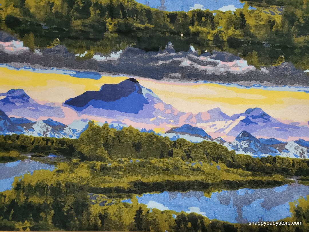 Flannel Fabric - Watercolor Mountain View - by the Yard - 100% Cotton ...