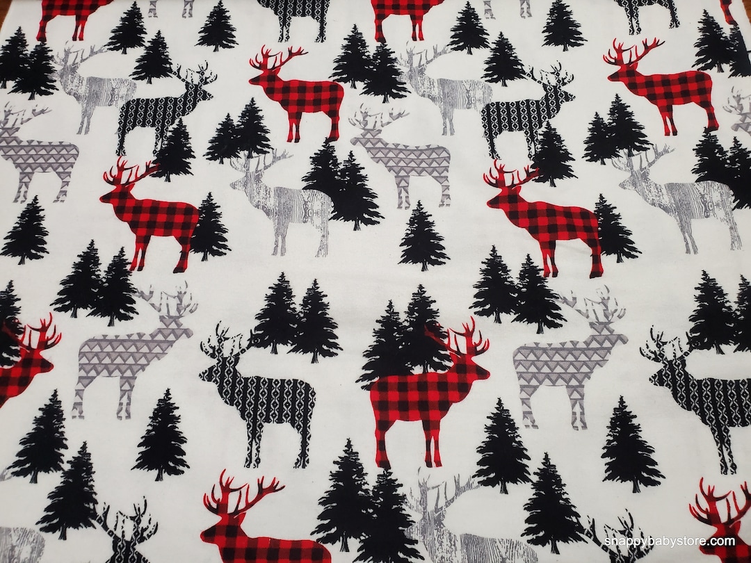 Flannel Fabric - Patterned Deer in Trees - by the Yard - 100% Cotton ...