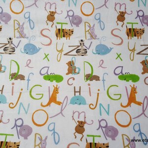 Flannel Fabric - Alphabets and Animals Pastel - by the Yard - 100% ...