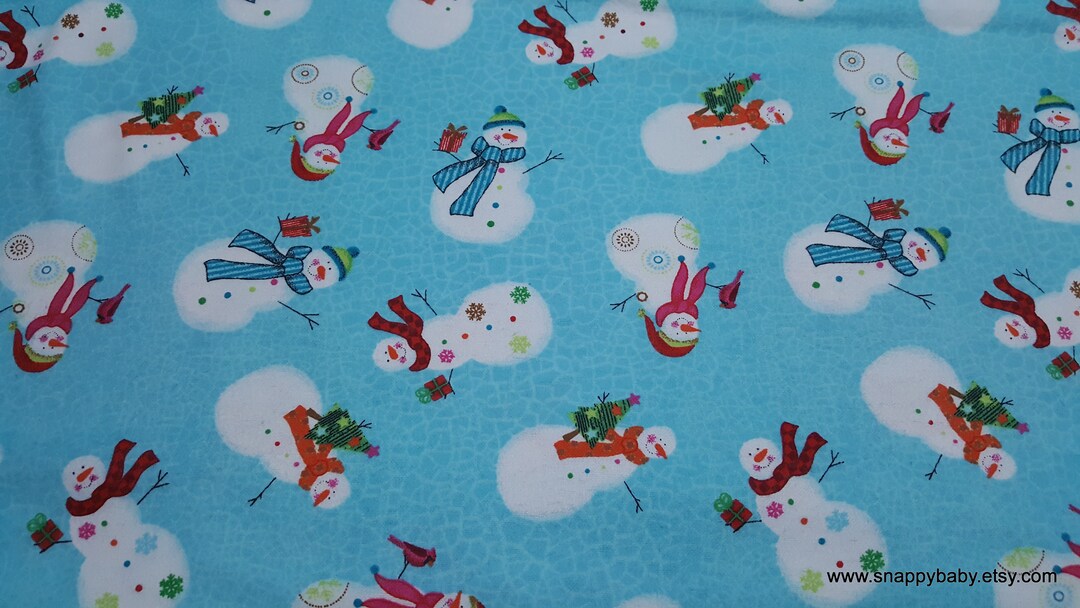 Christmas Flannel Fabric - Sweet Snowman - by the Yard - 100% Cotton ...