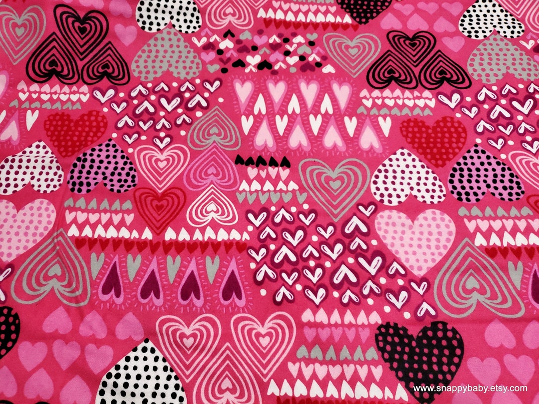 Flannel Fabric - Sketched Hearts Pink - by the Yard - 100% Cotton ...