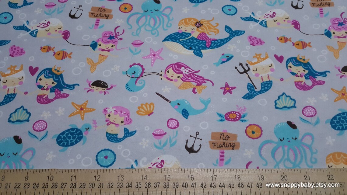 Flannel Fabric Mermaid Friends by the Yard 100% Cotton - Etsy