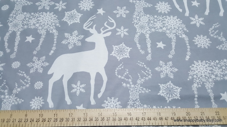 Christmas Flannel Fabric Snowflake Deer Gray By the yard | Etsy